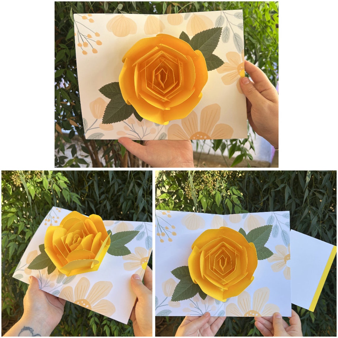 3D Yellow Rose Pop up Greeting Card - Etsy