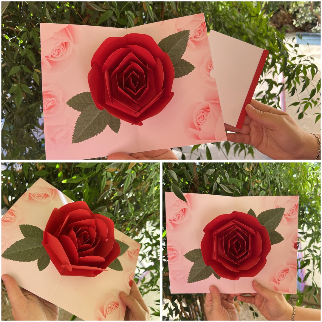 3D Red Rose Pop up Greeting Card - Etsy