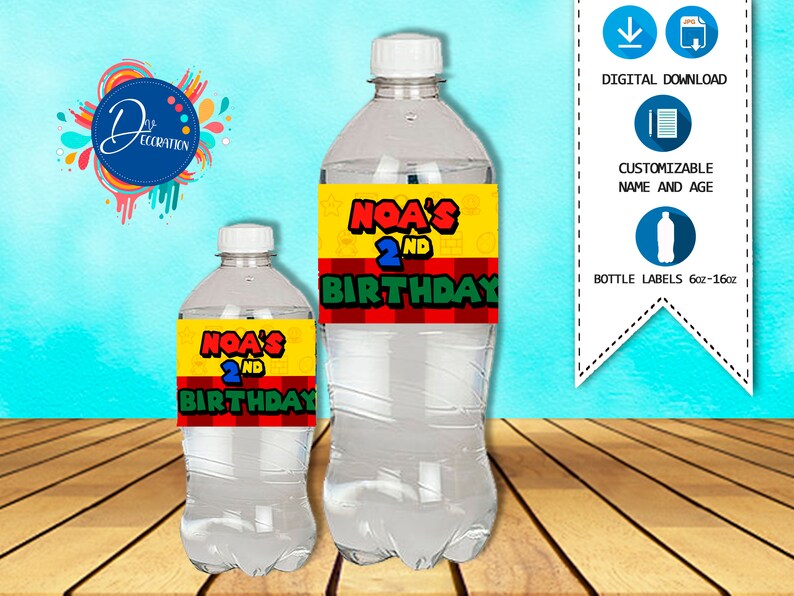 Mario Bros Bottle Label Labels for Birthday Party Printable - Etsy