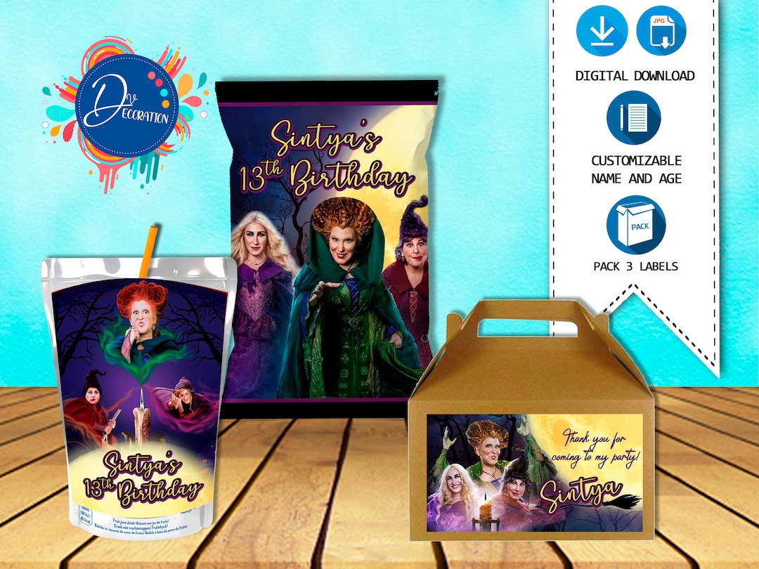 Hocus Pocus Halloween Labels for Birthday Party Pack Printable DIGITAL ...