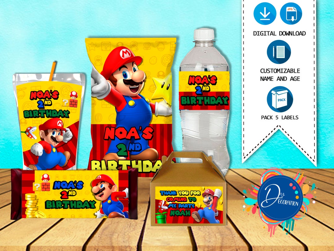 Mario Bros Pack 5 Labels for Birthday Party - Printable DIGITAL ...