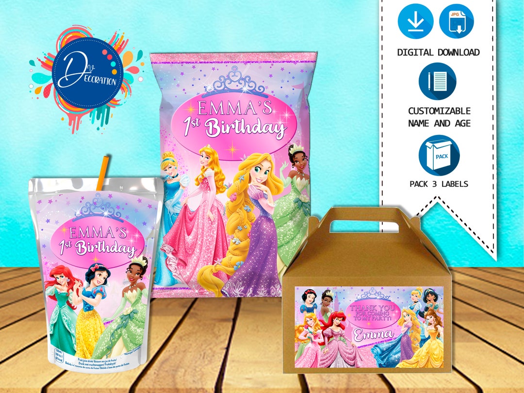 Princesses Labels for Birthday Party - Printable DIGITAL DOWNLOAD ...