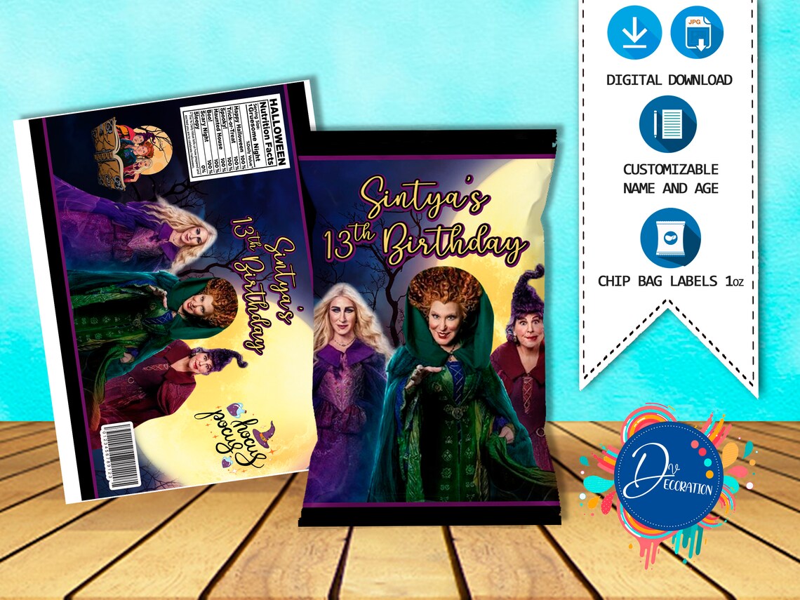 Hocus Pocus Halloween Chip Bags Labels for Birthday Party - Etsy