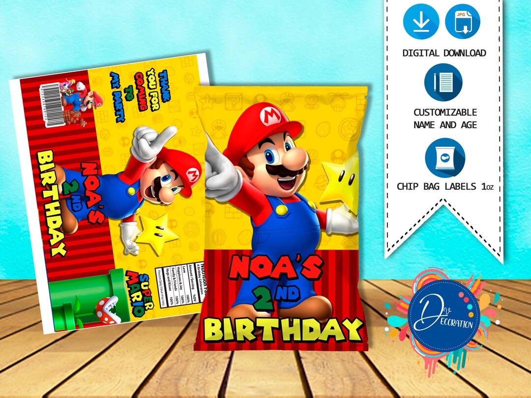 Mario Bros Chip Bags, Labels for Birthday Party -printable DIGITAL ...