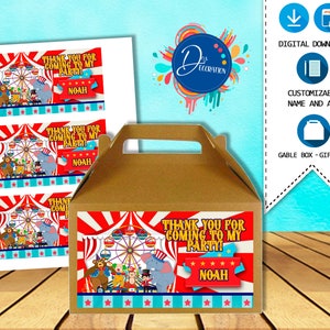 Circus Box Label, Gable Box, Labels for Birthday Party - Printable ...