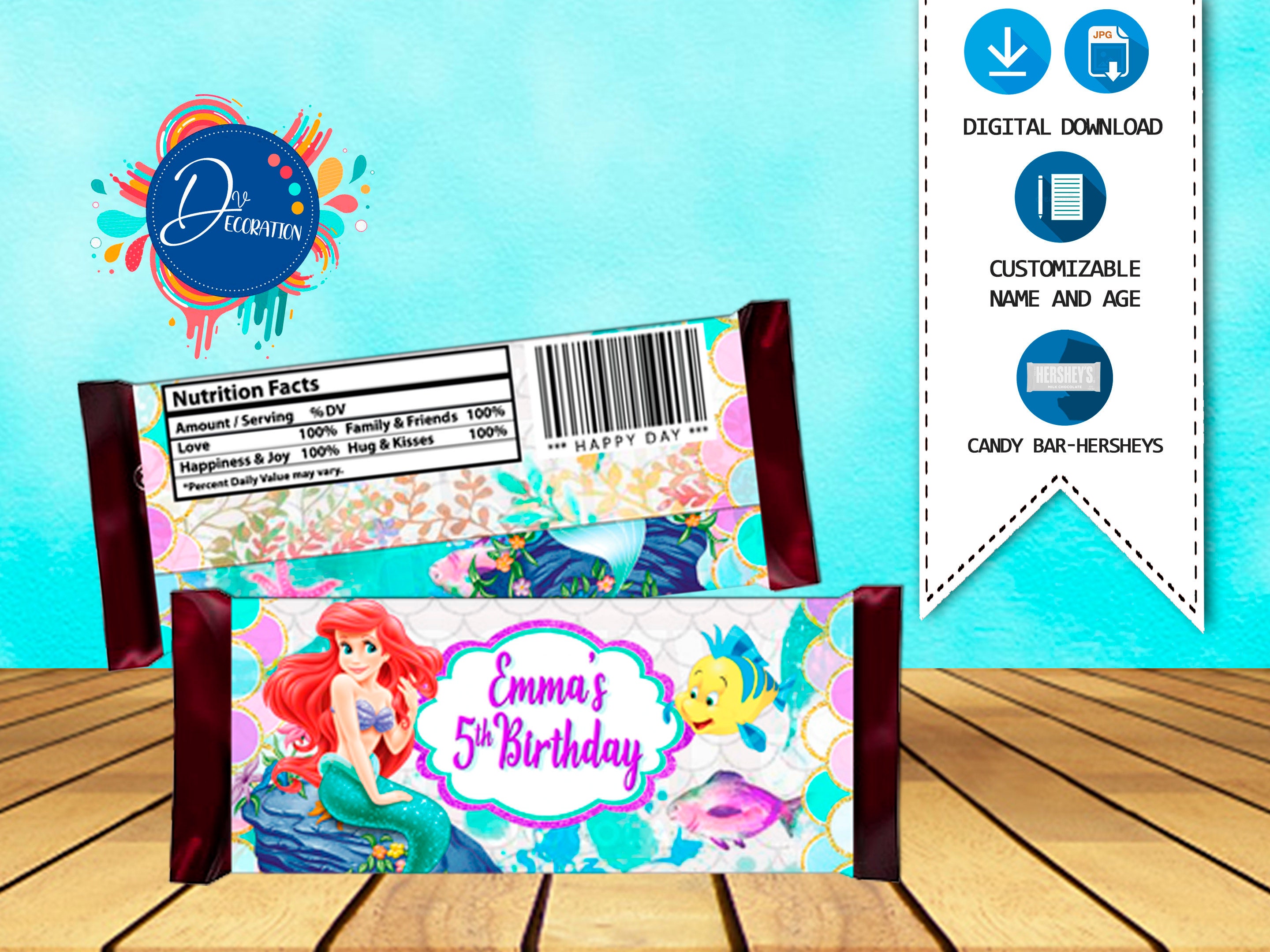 Ariel the Little Mermaid Chocolate Labels for Birthday - Etsy