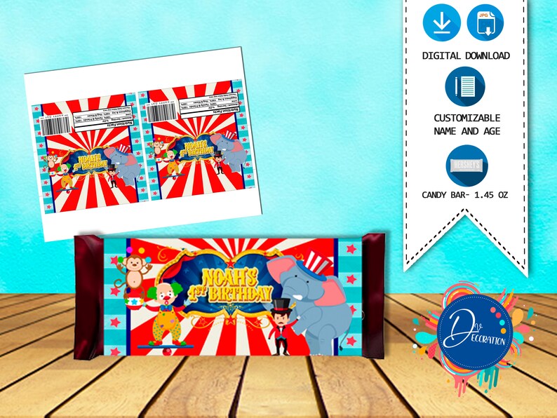 Circus Pack 5 Labels for Birthday Party printable DIGITAL - Etsy