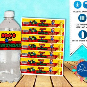 Mario Bros Pack 5 Labels for Birthday Party Printable DIGITAL DOWNLOAD ...