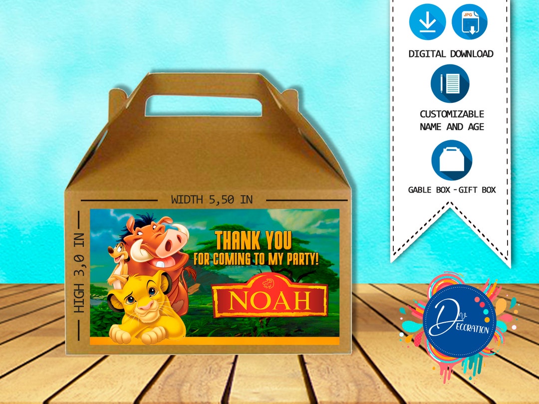 The Lion King Box Label, Gable Box, Labels for Birthday Party-printable ...