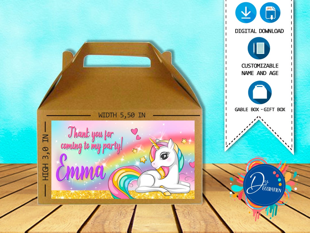 Unicorn Box Label Gable Box Labels for Birthday Party - Etsy