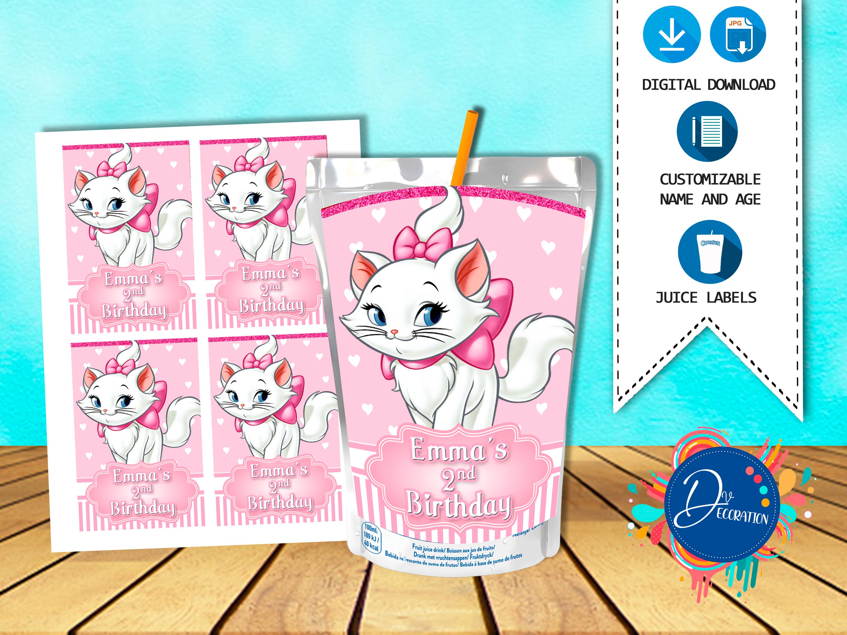 Marie Pack 5 Labels for Birthday printable DIGITAL DOWNLOAD - Etsy