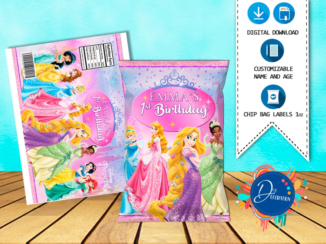 Princesses Chip Bags, Labels for Birthday Party Printable DIGITAL ...