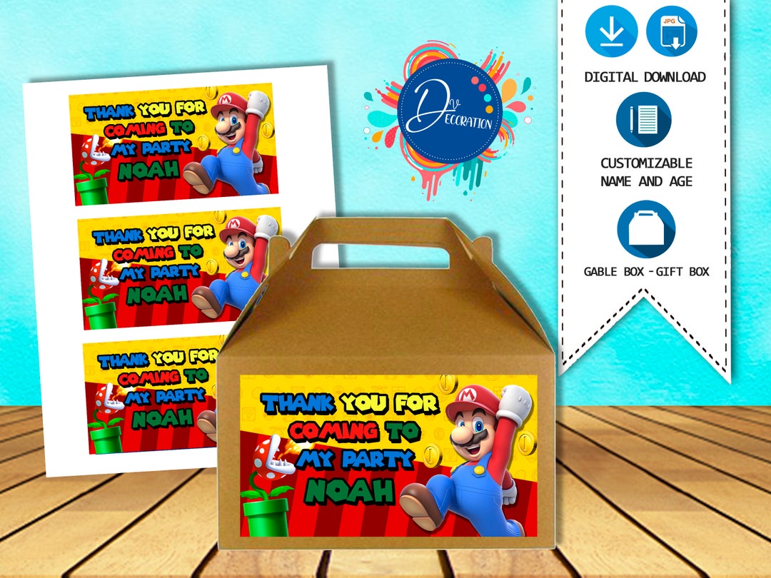 Mario Bros Box Label, Gable Box, Labels for Birthday Party - Printable ...