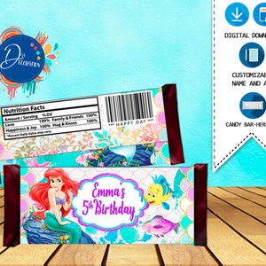 Ariel Pack 5 Labels for Birthday -printable DIGITAL DOWNLOAD Chip Bag ...