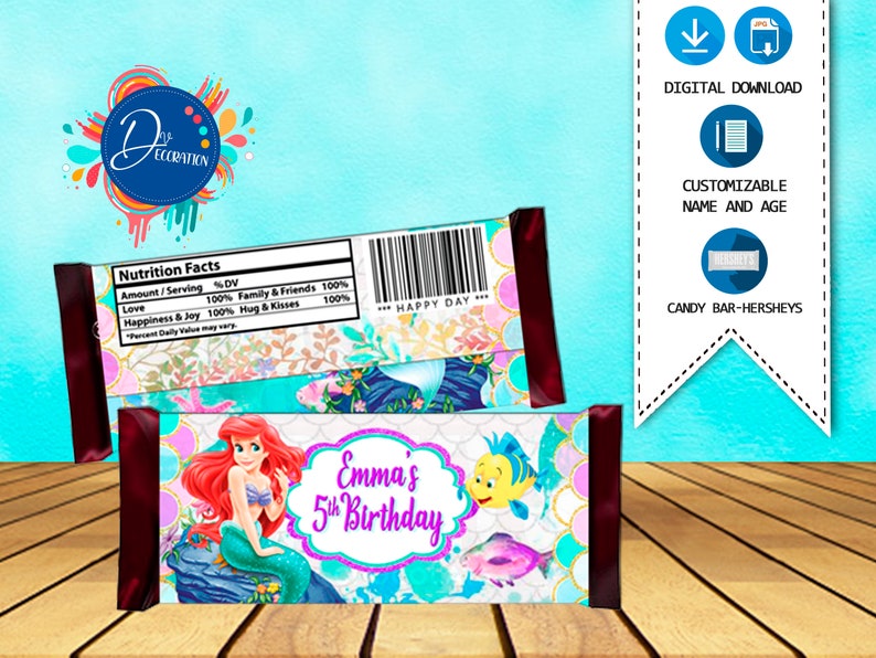 Ariel Pack 5 Labels for Birthday printable DIGITAL DOWNLOAD - Etsy