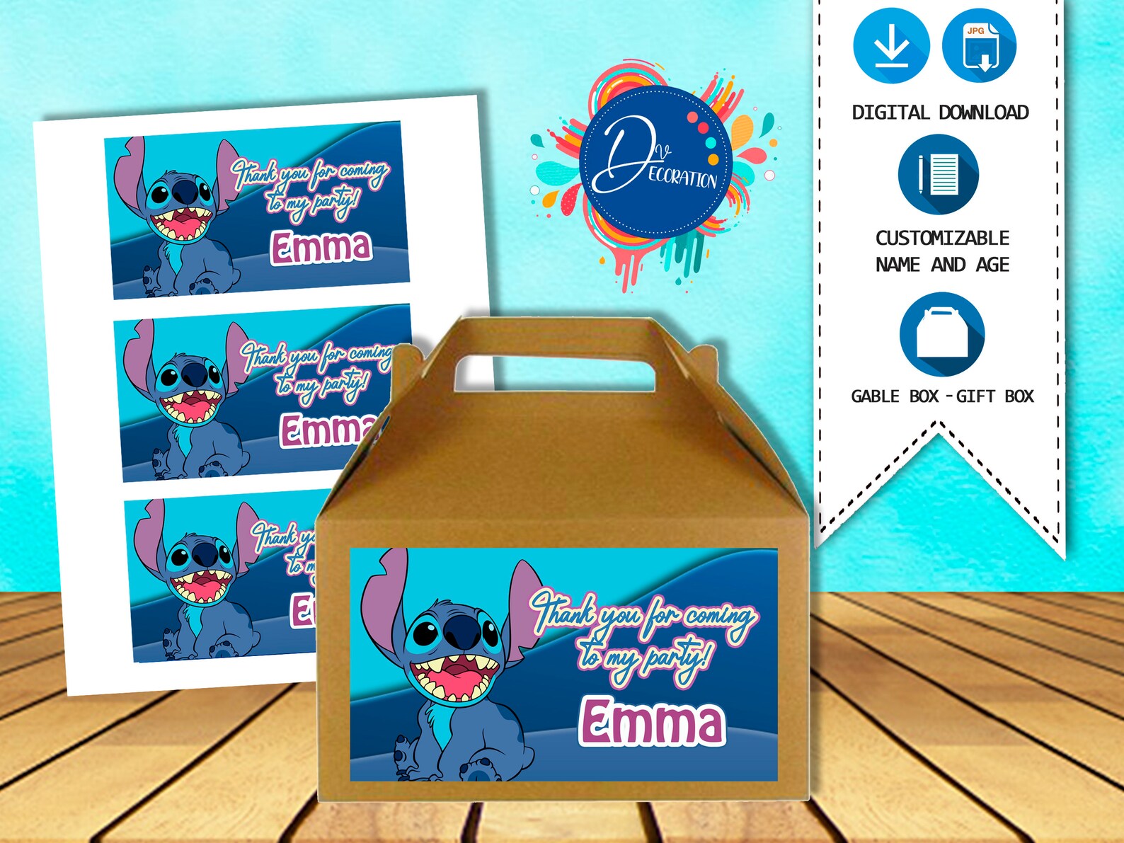 Stitch Box Label, Gable Box, Labels for Birthday Party - Printable ...