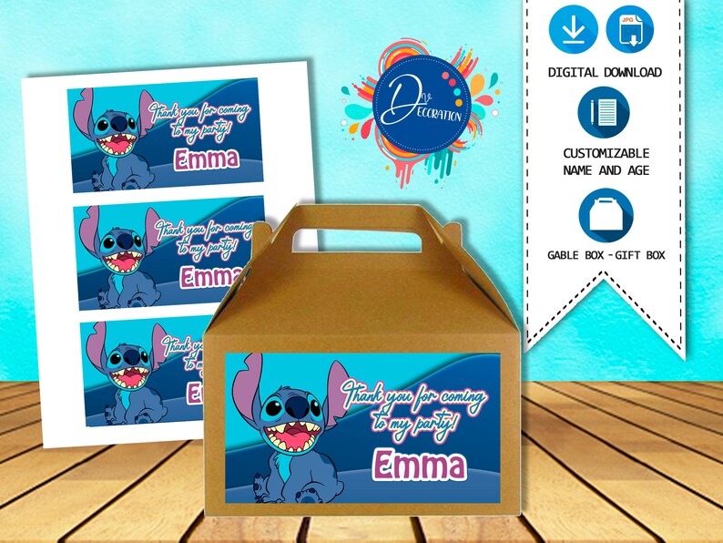 Stitch Box Label, Gable Box, Labels for Birthday Party - Printable ...