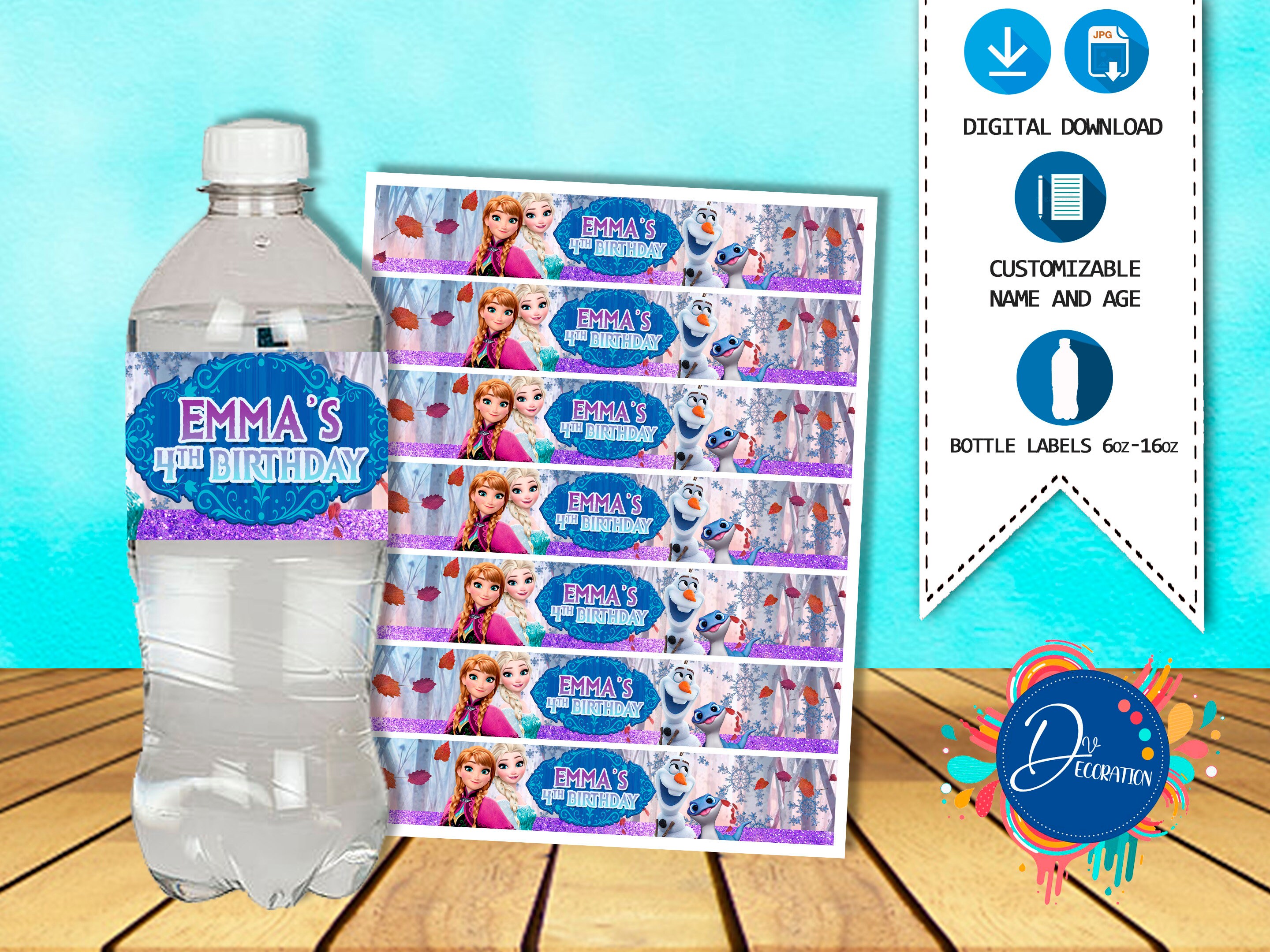 Frozen Pack 5 Labels for Birthday Party Printable DIGITAL - Etsy