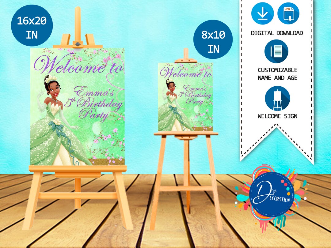 Tiana Welcome Sign, Labels for Birthday Party - Printable DIGITAL ...