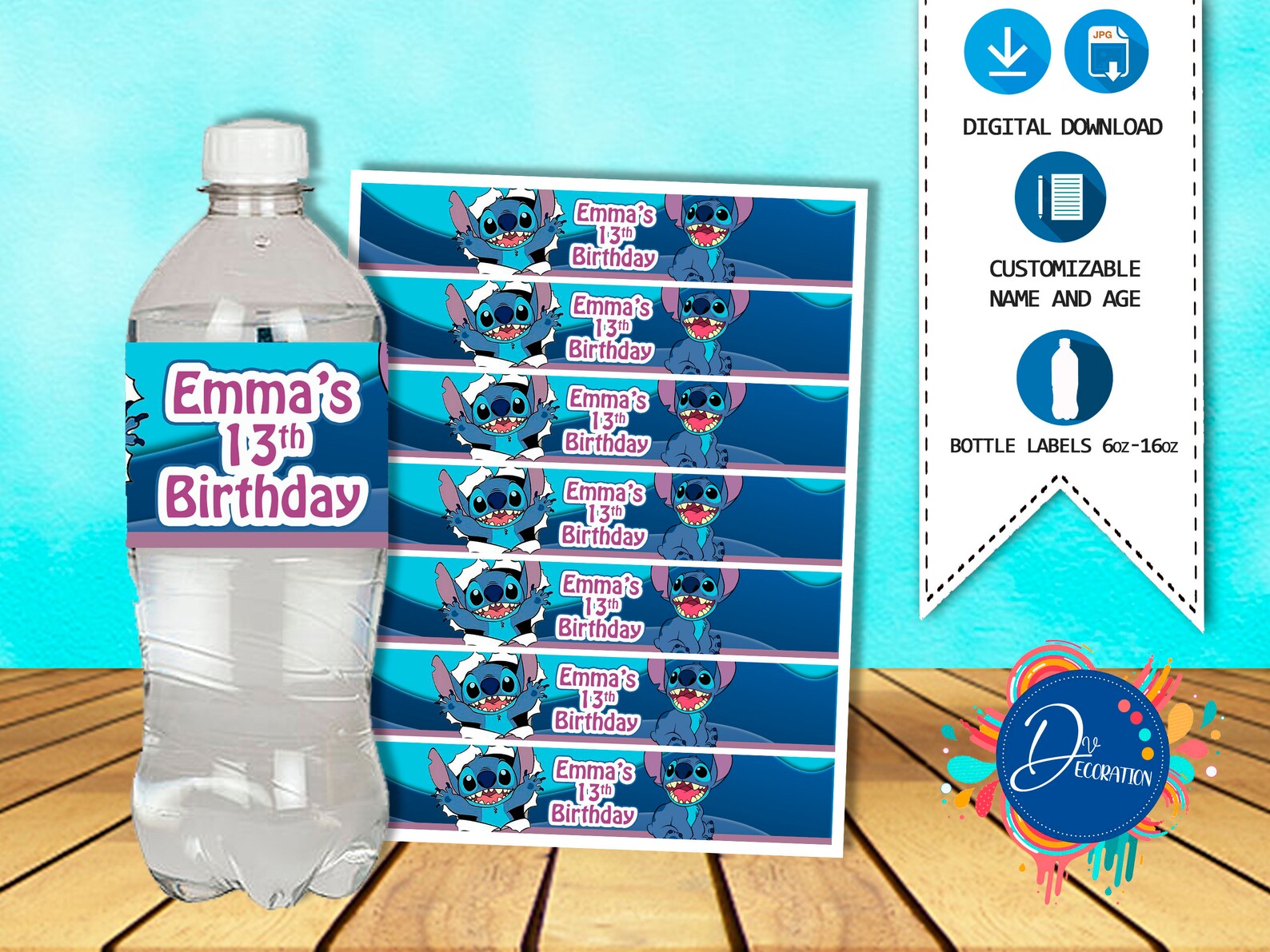 Stitch Bottle Label Labels for Birthday Party Printable - Etsy