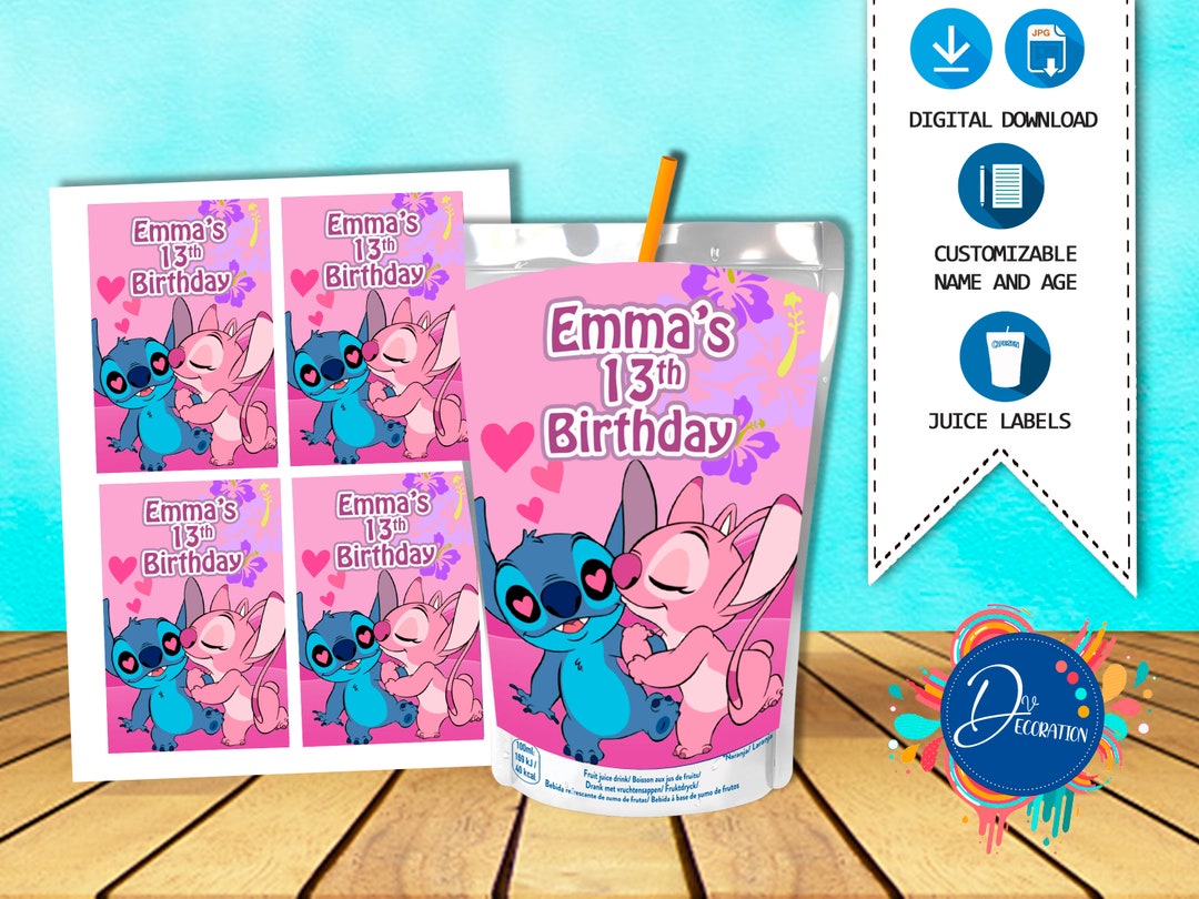 Stitch Pink Juice Label, Labels for Birthday Party - Printable DIGITAL ...