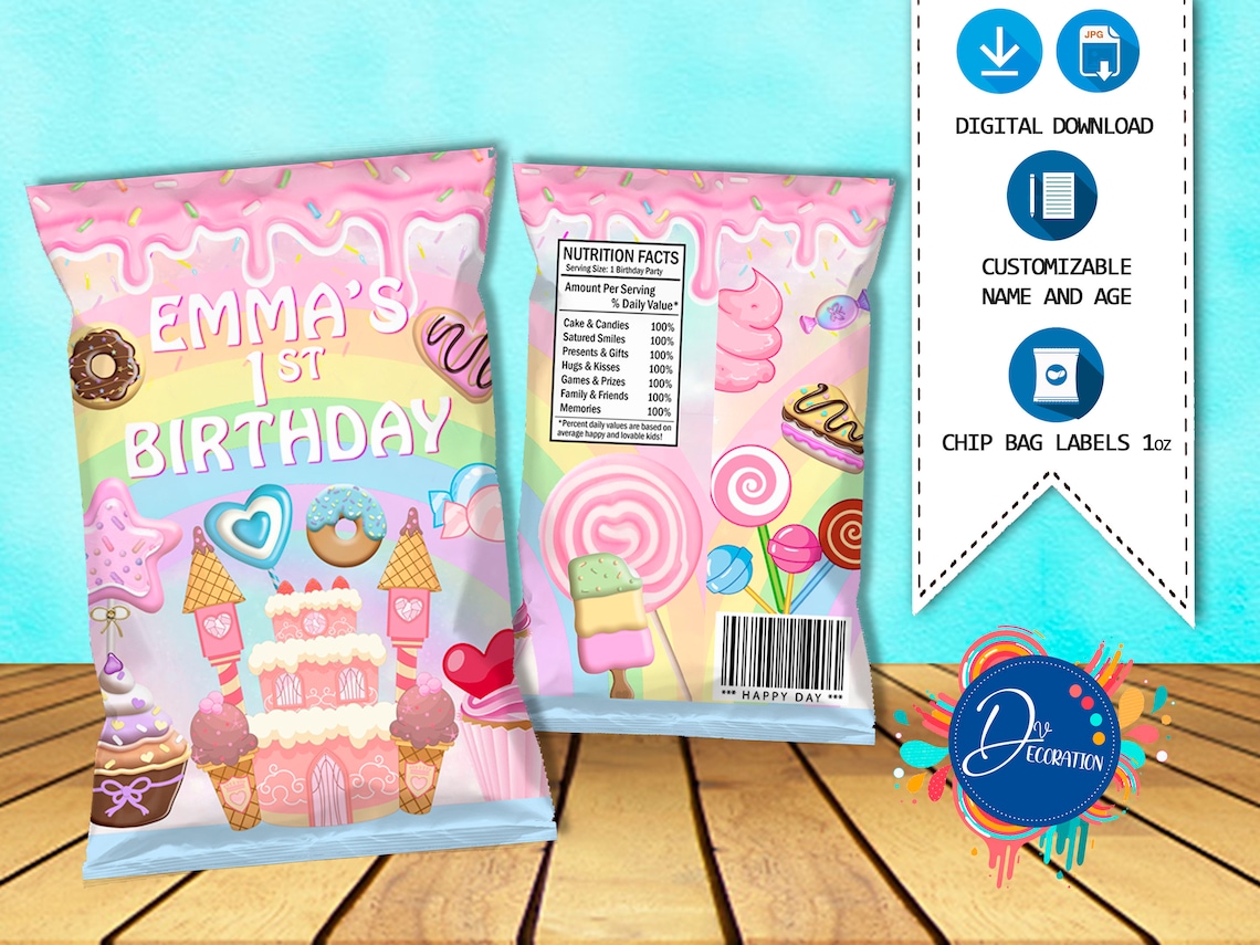 Candyland Pack 5 Labels for Birthday Party Printable DIGITAL - Etsy