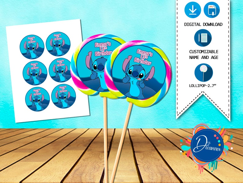 Stitch Lollipop Labels for Birthday Party-printable DIGITAL - Etsy