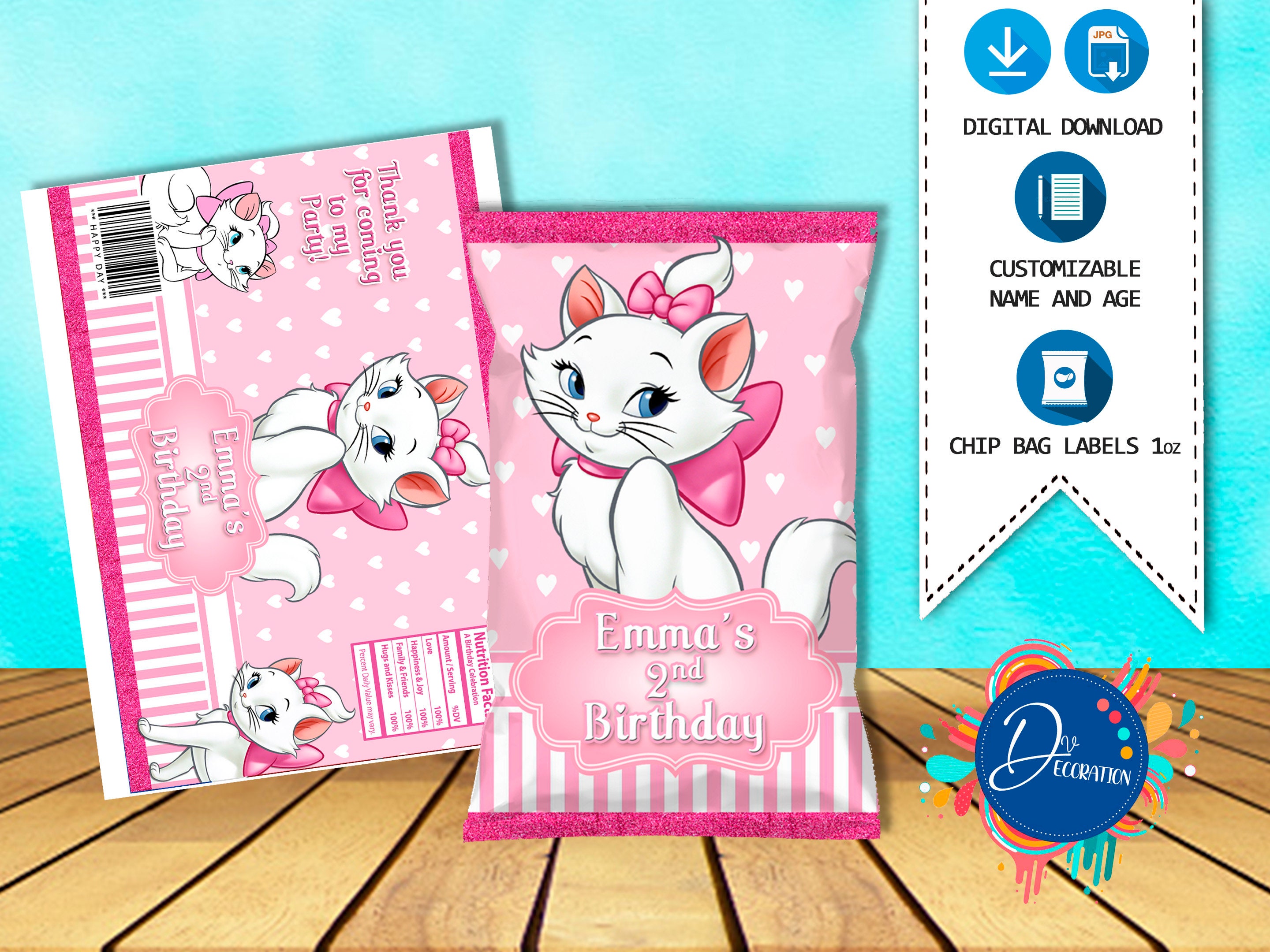 Marie Pack 5 Labels for Birthday printable DIGITAL DOWNLOAD - Etsy