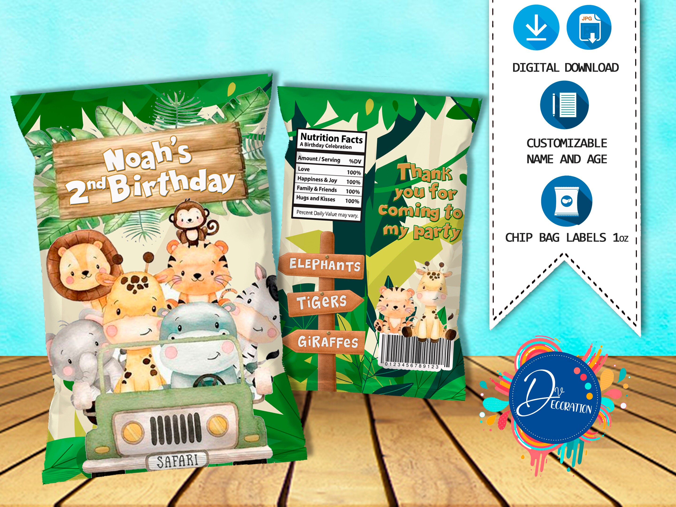 Safari Labels for Birthday Party Printable DIGITAL DOWNLOAD - Etsy