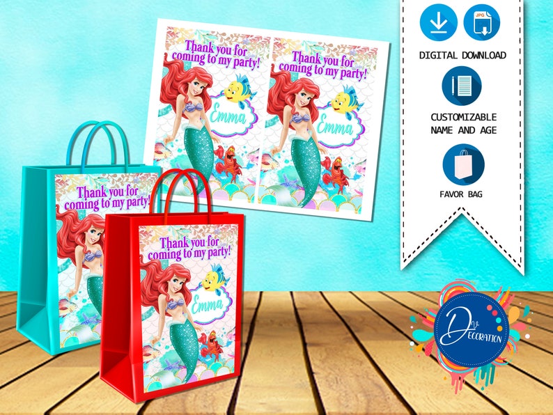 Ariel Favor Bag Labels for Birthday Party-printable DIGITAL - Etsy