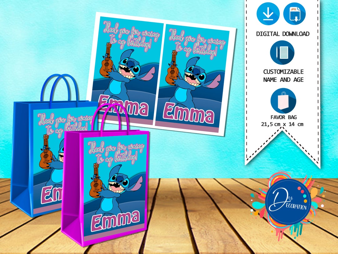 Stitch Favor Bag, Labels for Birthday Party-printable DIGITAL DOWNLOAD ...
