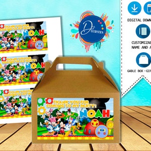Mickey Mouse Clubhouse Box Label, Gable Box, Labels for Birthday Party ...