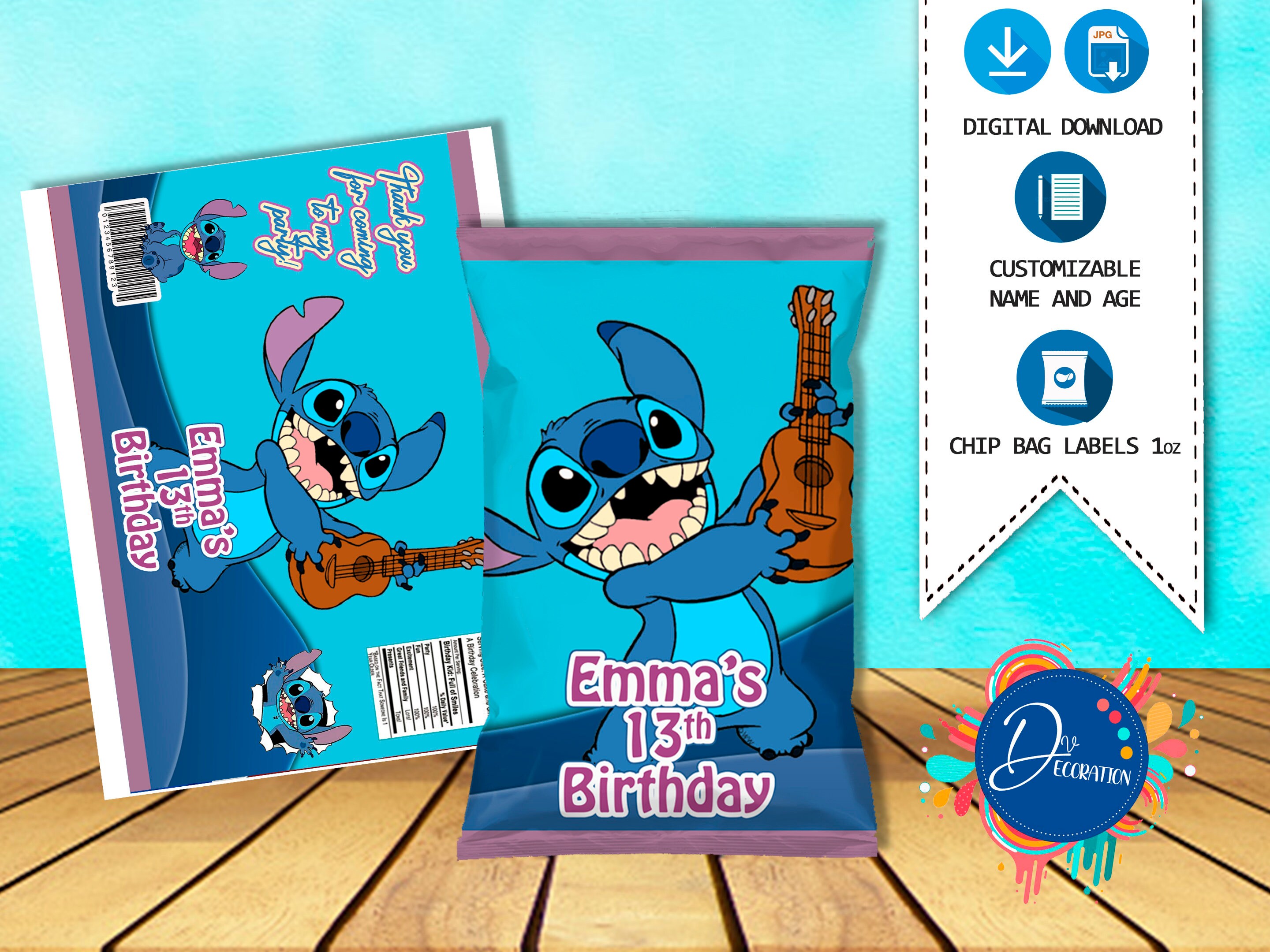 Stitch Pack 3 Labels for Birthday Party Printable DIGITAL - Etsy