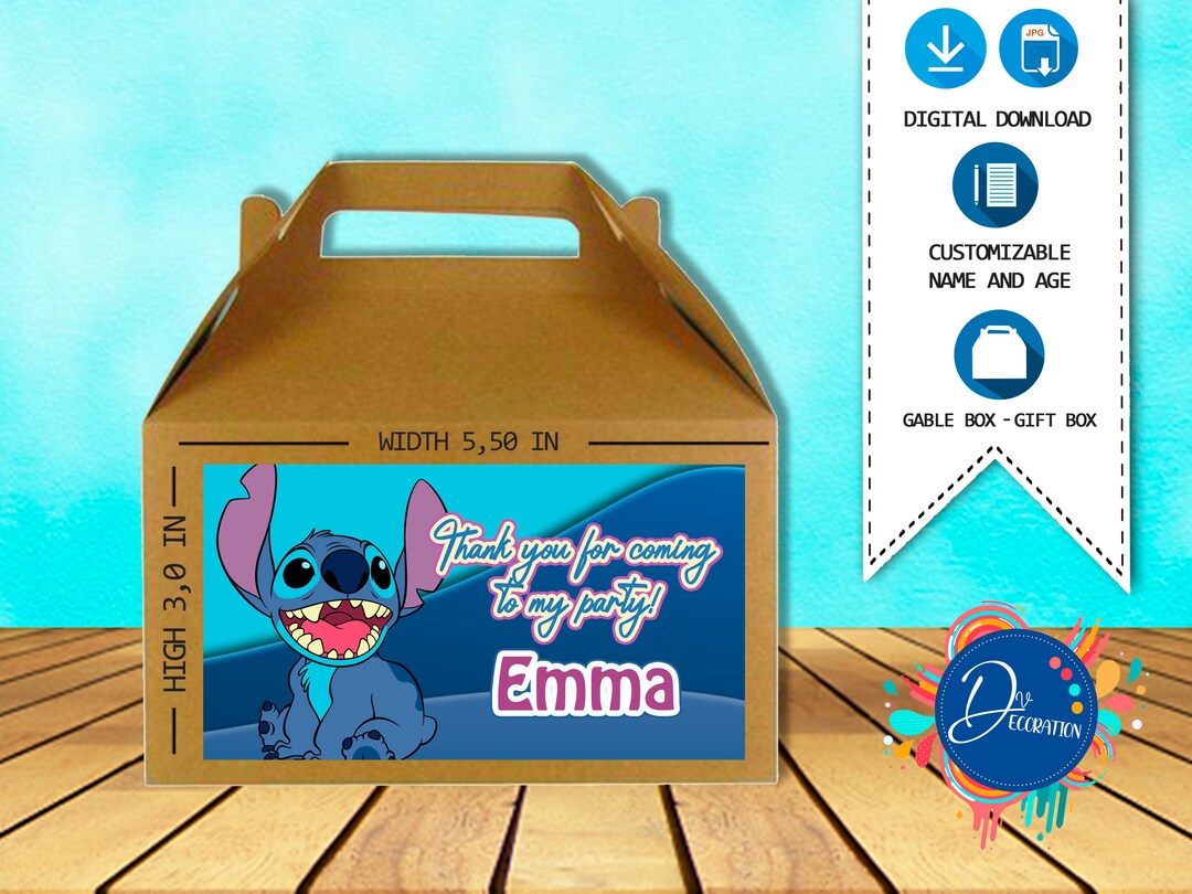 Stitch Box Label, Gable Box, Labels for Birthday Party - Printable ...