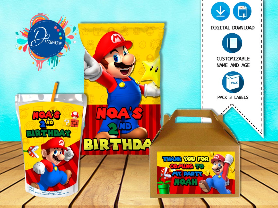 Mario Bros Labels for Birthday Party - Printable DIGITAL DOWNLOAD ...