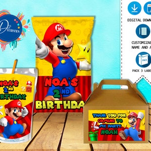 Mario Bros Labels for Birthday Party - Printable DIGITAL DOWNLOAD ...