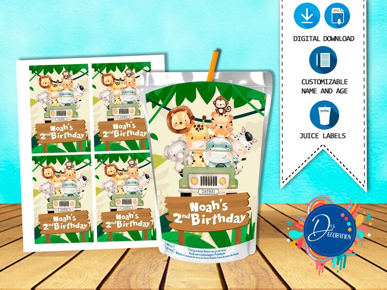Safari Pack 5 Labels for Birthday printable DIGITAL DOWNLOAD - Etsy