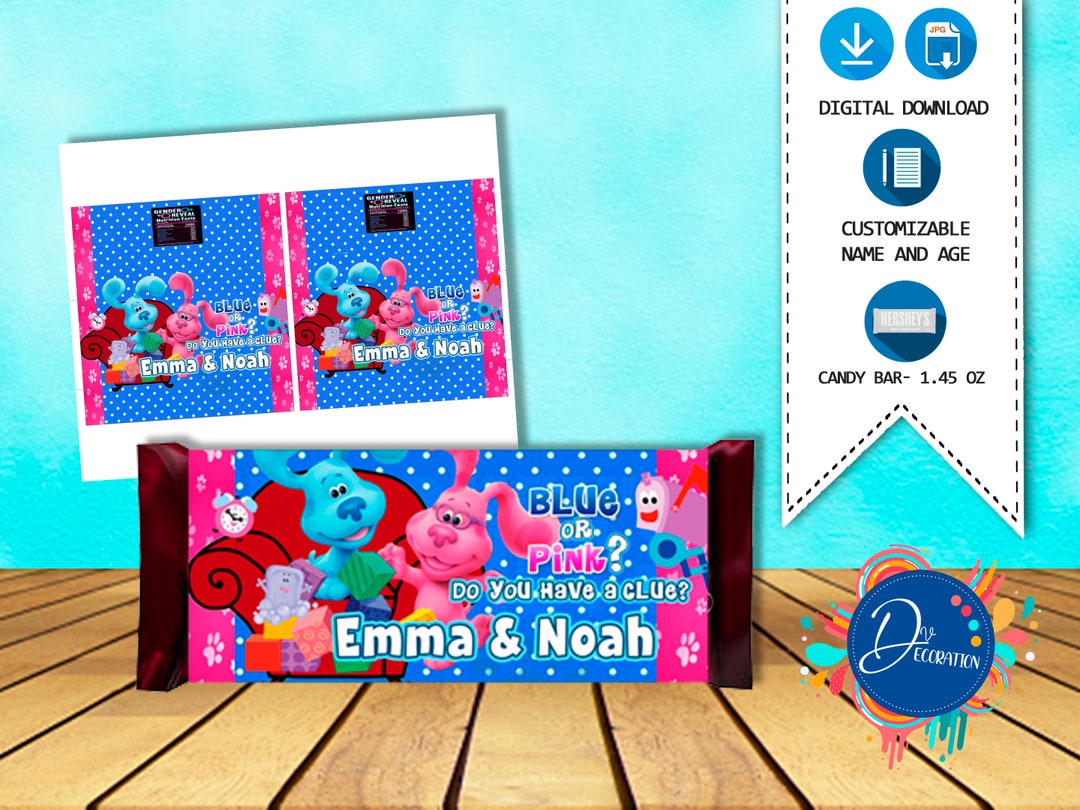 Blue's Clues Gender Reveal Chocolate, Labels for Baby Shower -printable ...
