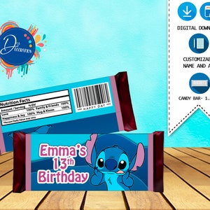 Stitch Pack 5 Labels for Birthday -printable DIGITAL DOWNLOAD Chip Bag ...