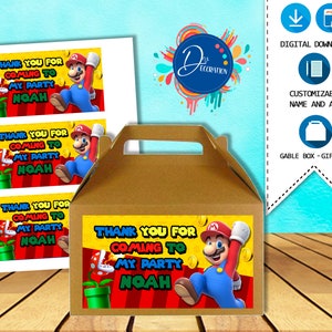 Mario Bros Pack 5 Labels for Birthday Party Printable DIGITAL DOWNLOAD ...