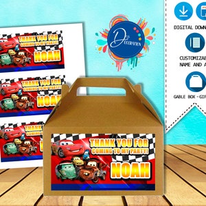 Cars Box Label, Gable Box, Labels for Birthday Party - Printable ...