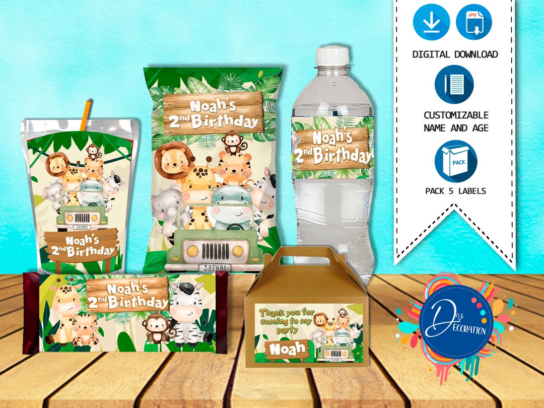Safari Pack 5 Labels for Birthday -printable DIGITAL DOWNLOAD Chip Bag ...