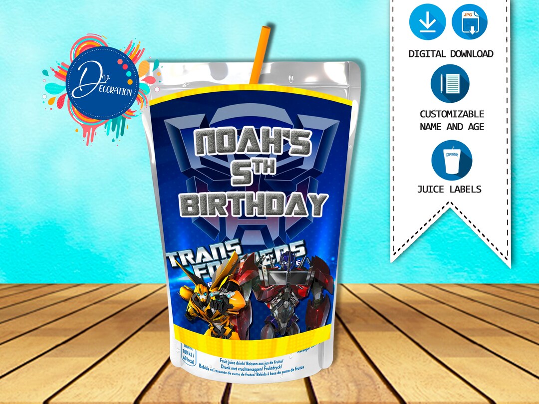 Transformers Juice Label, Labels for Birthday Party -printable DIGITAL ...