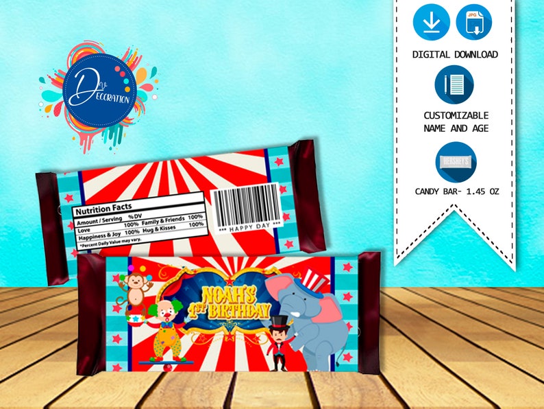 Circus Pack 5 Labels for Birthday Party printable DIGITAL - Etsy