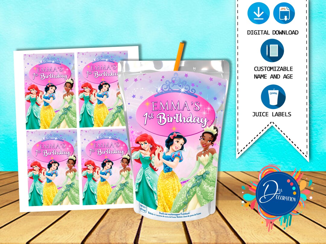 Princesses Juice Label, Labels for Birthday Party-printable DIGITAL ...