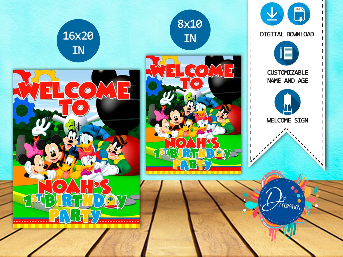 Mickey Mouse Clubhouse Welcome Sign Labels for Birthday Party - Etsy