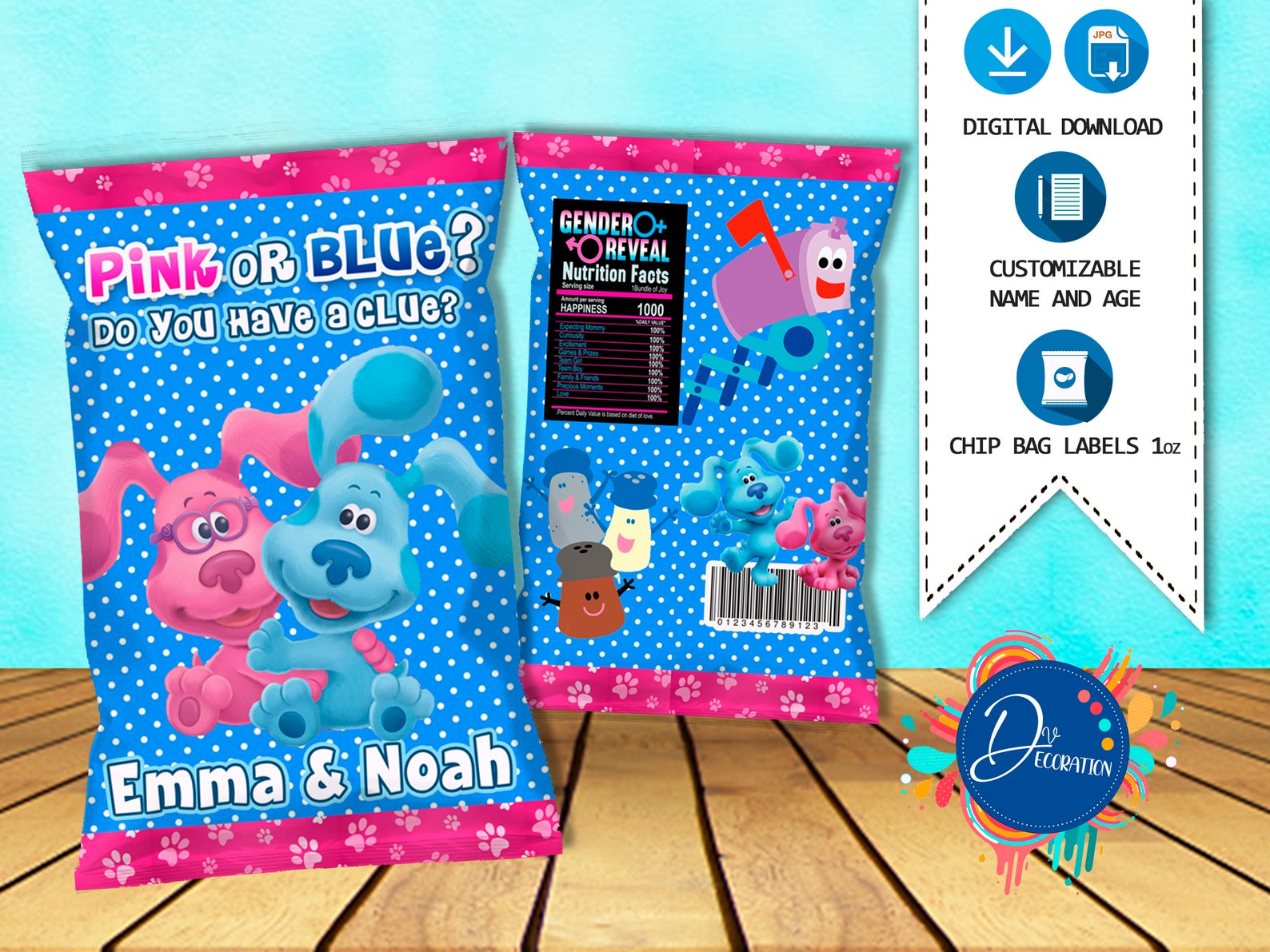 Blue's Clues Gender Reveal Chip Bags Labels for Gender - Etsy