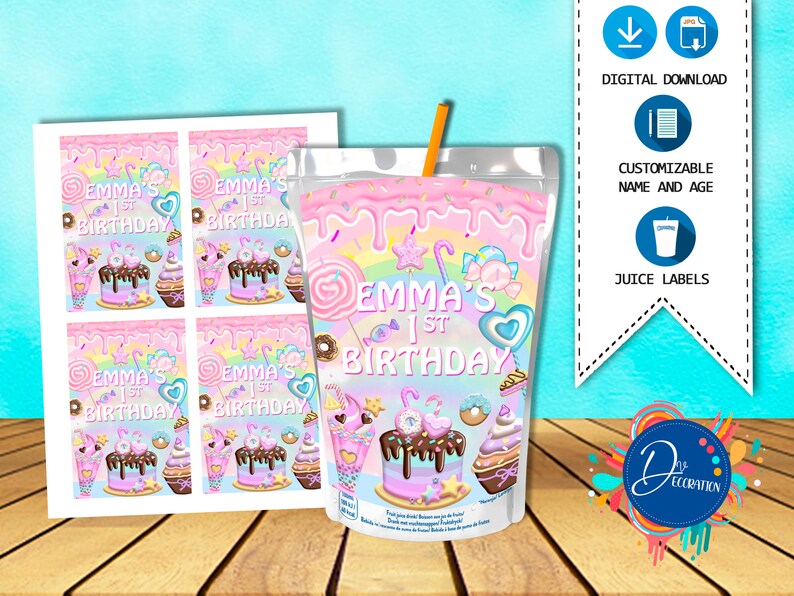 Candyland Pack 5 Labels for Birthday Party Printable DIGITAL - Etsy