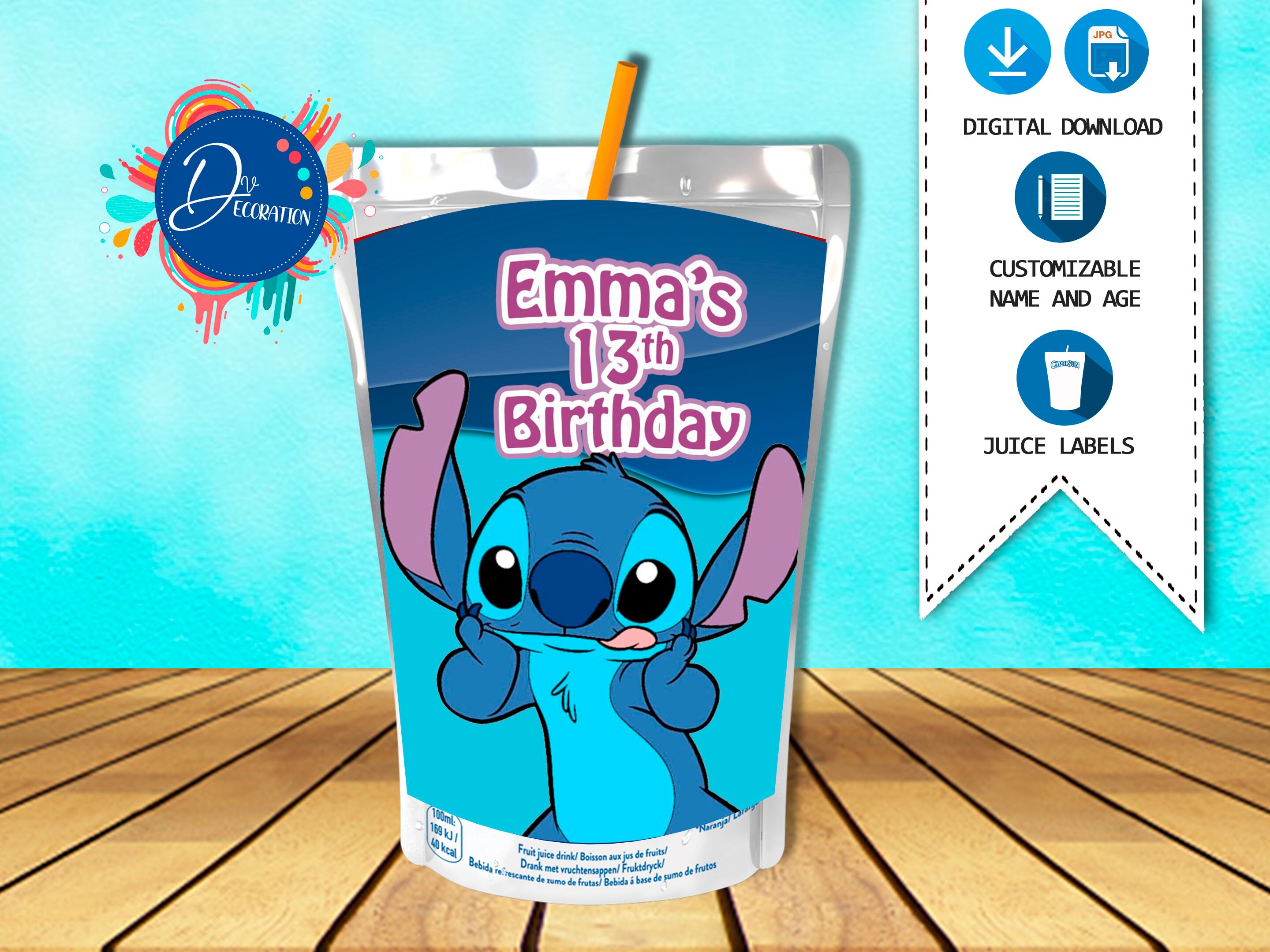 Stitch Juice Label, Labels for Birthday Party Printable DIGITAL ...