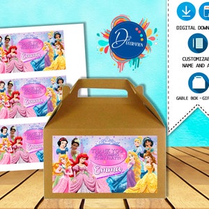 Princesses Box Label, Gable Box, Labels for Birthday Party-printable ...
